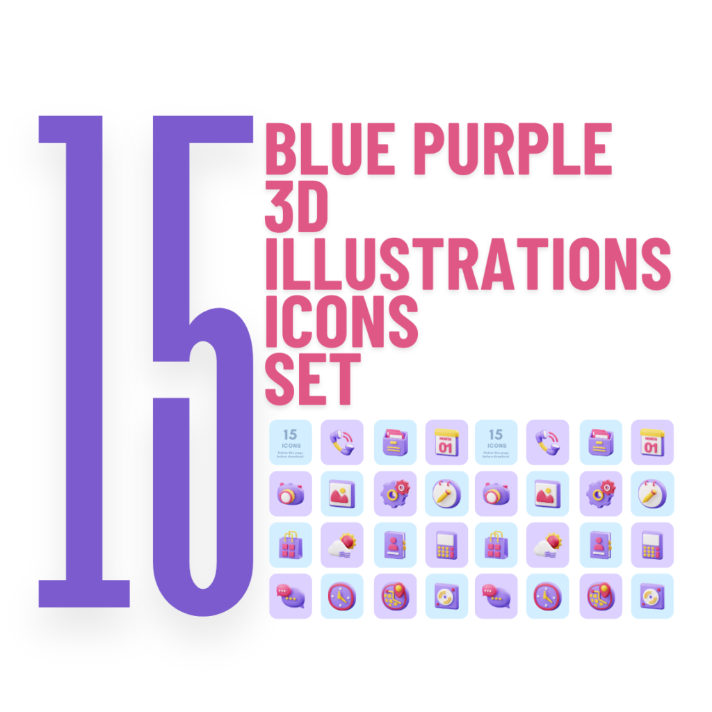 Blue Purple 3D Illustrations Icons Set - MasterBundles