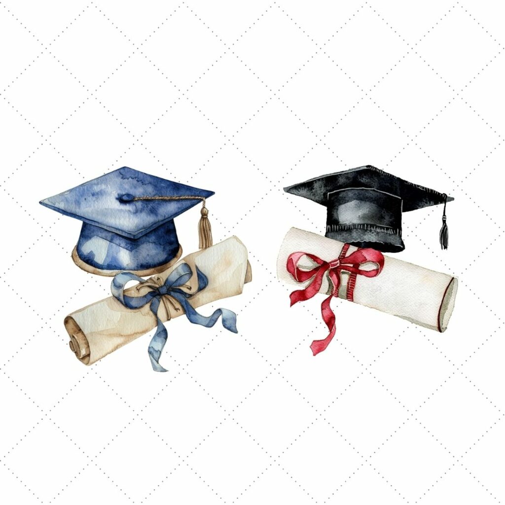 Watercolor graduation cap Clipart Bundle, graduation hat drawing ...