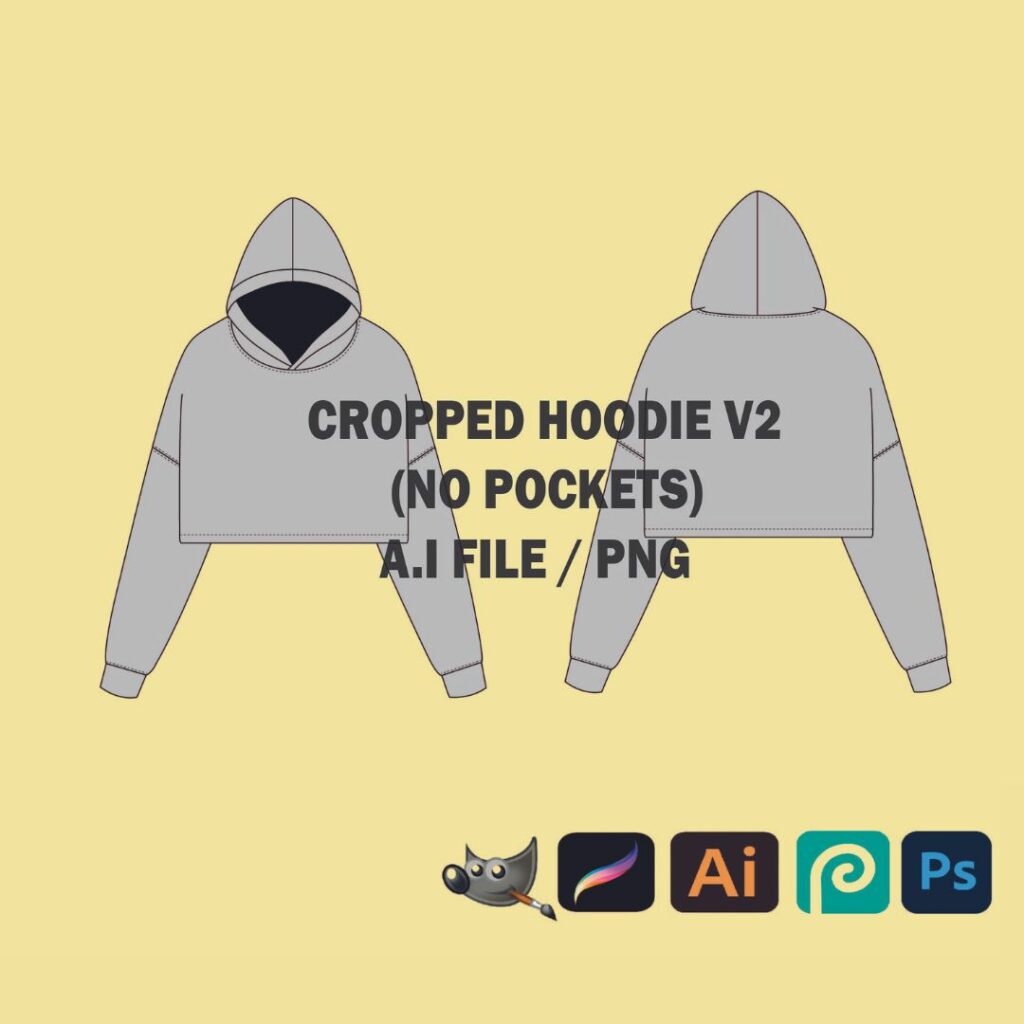 Cropped Hoodie Template Hoodie Mockup V2 Streetwear Vector Adobe ...