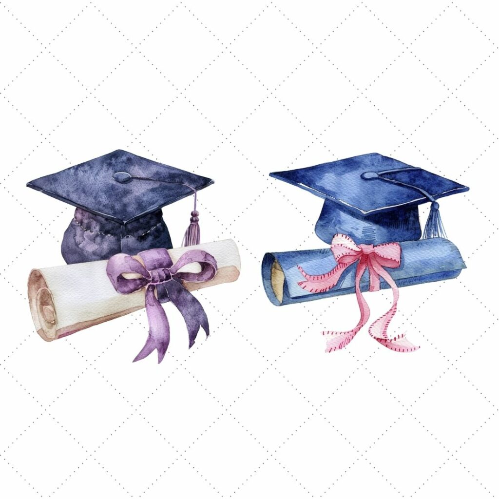 Watercolor graduation cap and diploma Clipart Bundle, graduation cap ...