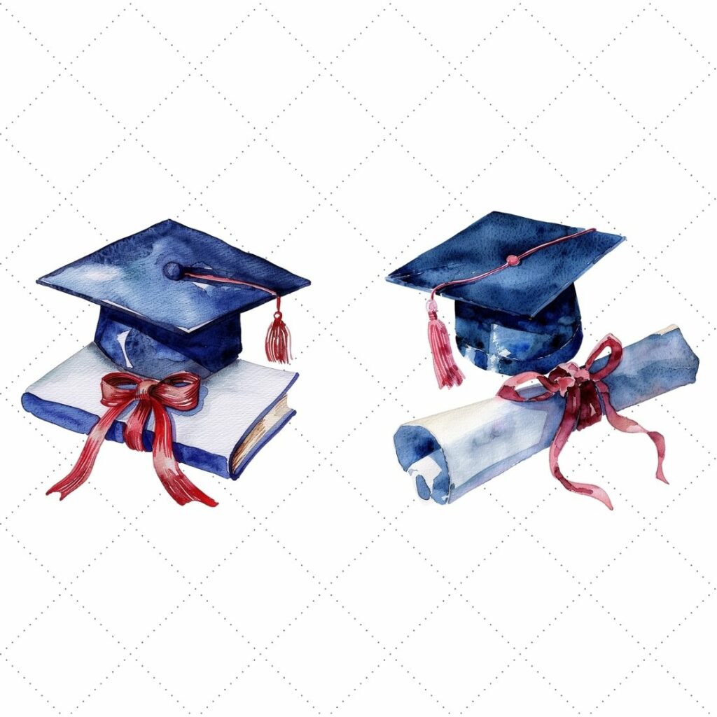 Watercolor Graduation Cap and Diploma Clipart Bundle, Watercolor ...