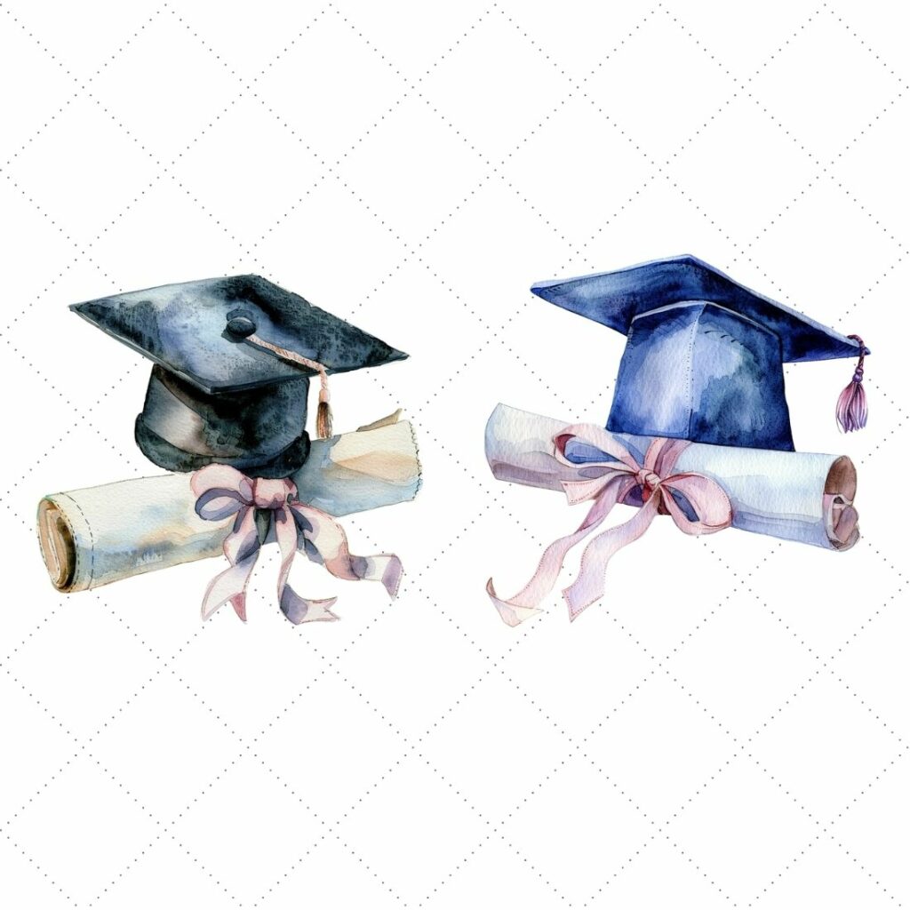 Watercolor graduation cap and diploma Clipart Bundle - MasterBundles