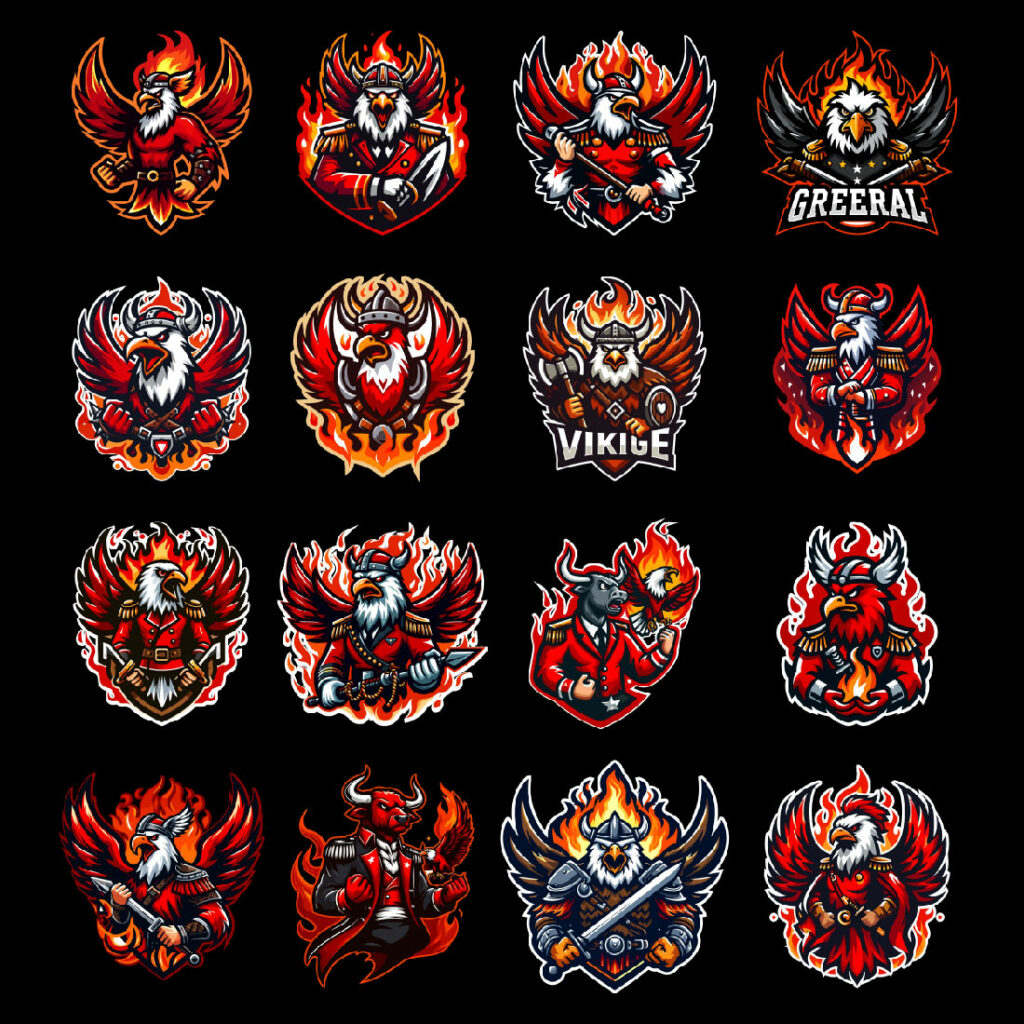 16 Angry bull and a red eagle Mascot on fire - MasterBundles