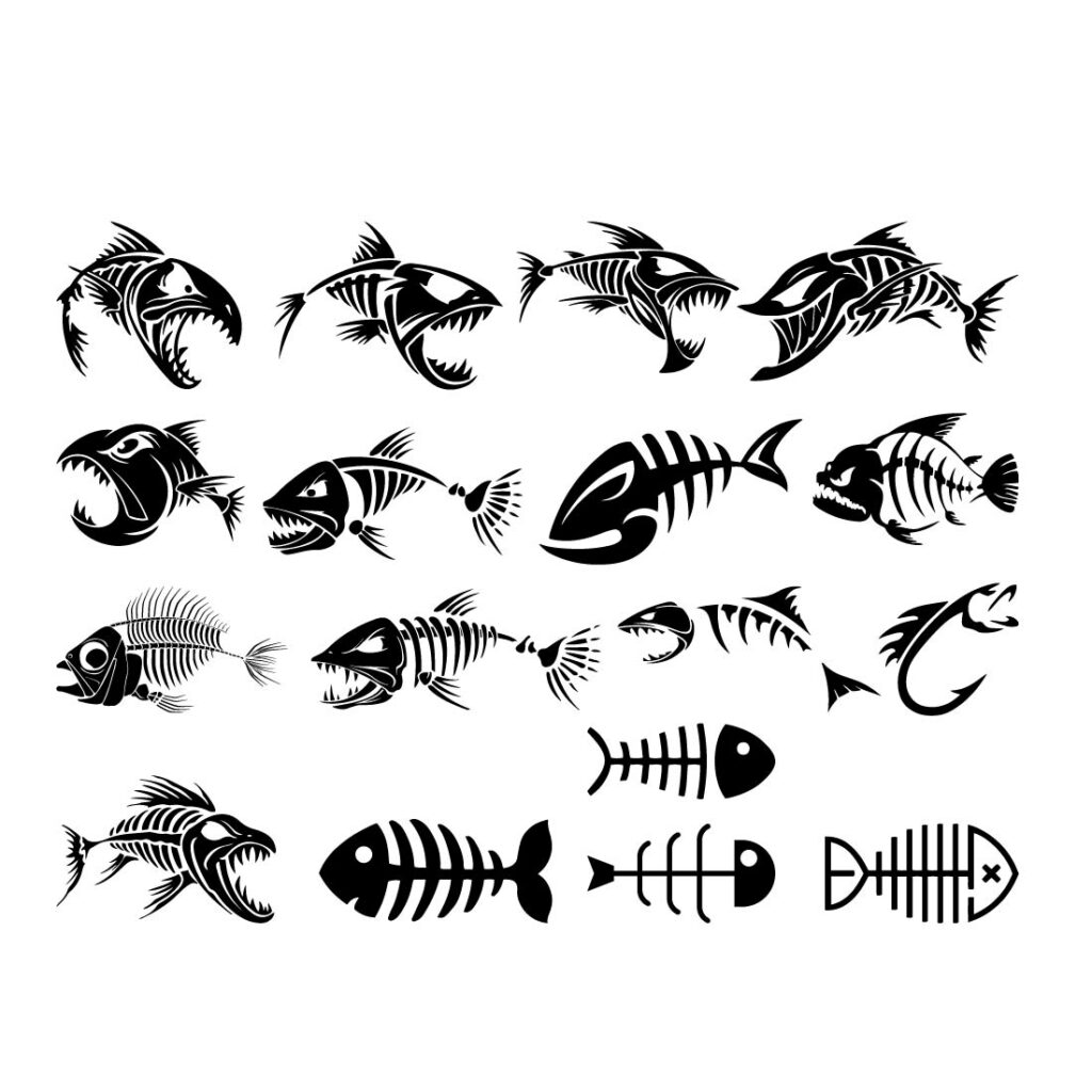 Fish Bones SVG Bundle, Dead Fish Bone Clipart, Pike Skeleton Silhouette ...