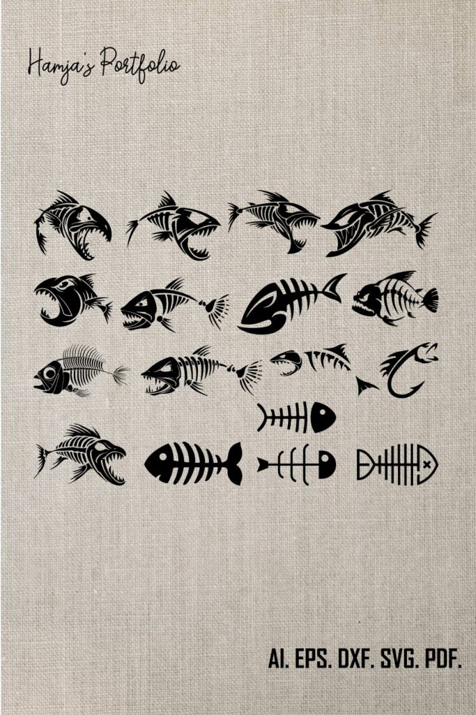 Fish Bones SVG Bundle, Dead Fish Bone Clipart, Pike Skeleton Silhouette ...