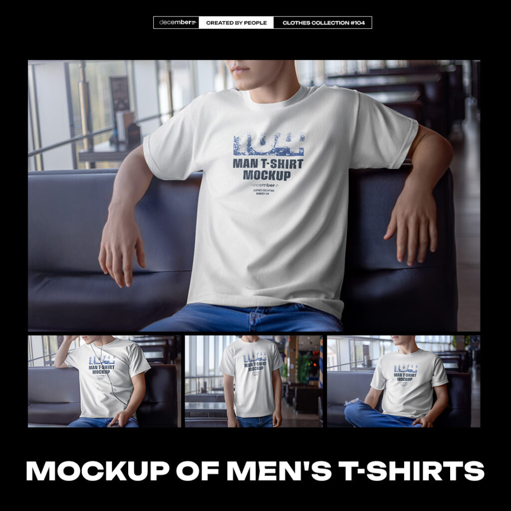 4 Mockups Man T-Shirt In The Indoor - MasterBundles