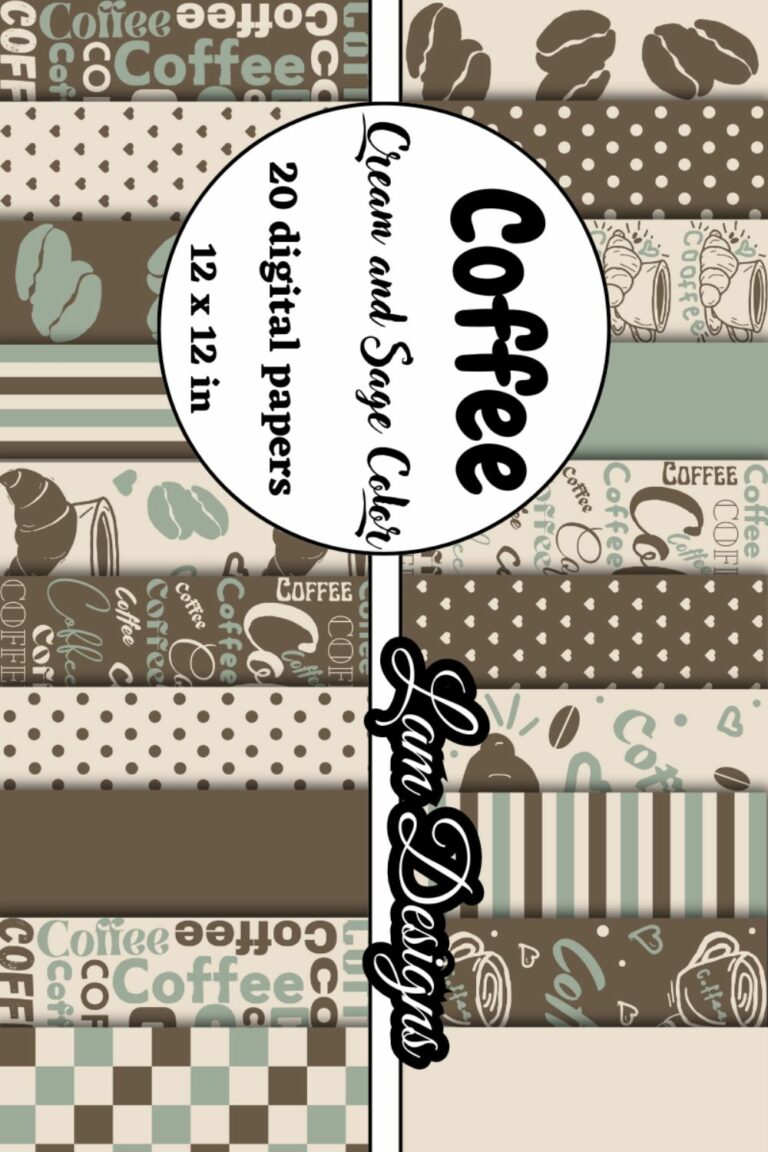 hand-drawn coffee digital papers, Cream and Sage Color - MasterBundles