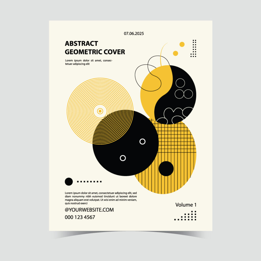 Brochure cover design template with retro geometric graphics ...