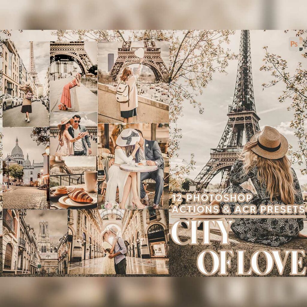 12 Photoshop Actions, City Of Love Ps Action, Paris Warm ACR Preset, Romantic Ps Filter, Atn ...