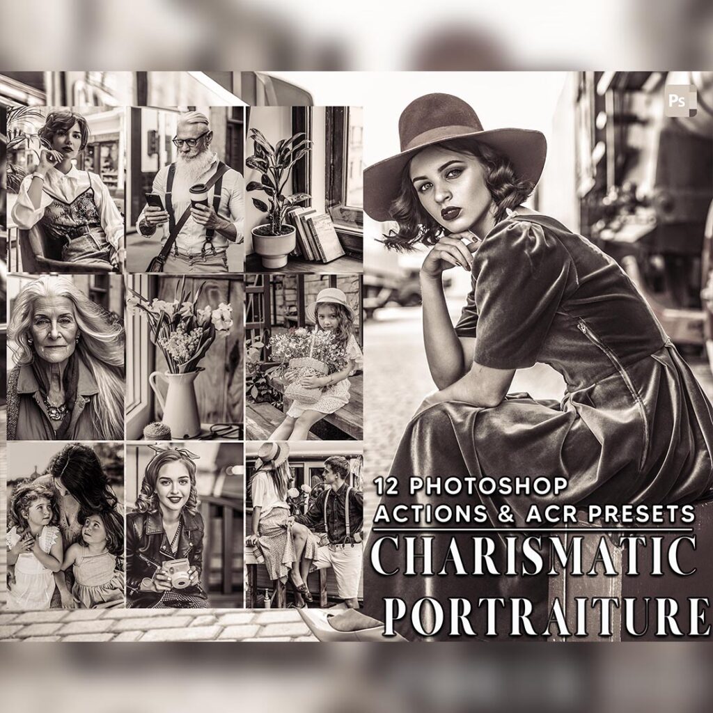 12 Photoshop Actions, Charismatic Portraiture Ps Action, Vintage ACR ...
