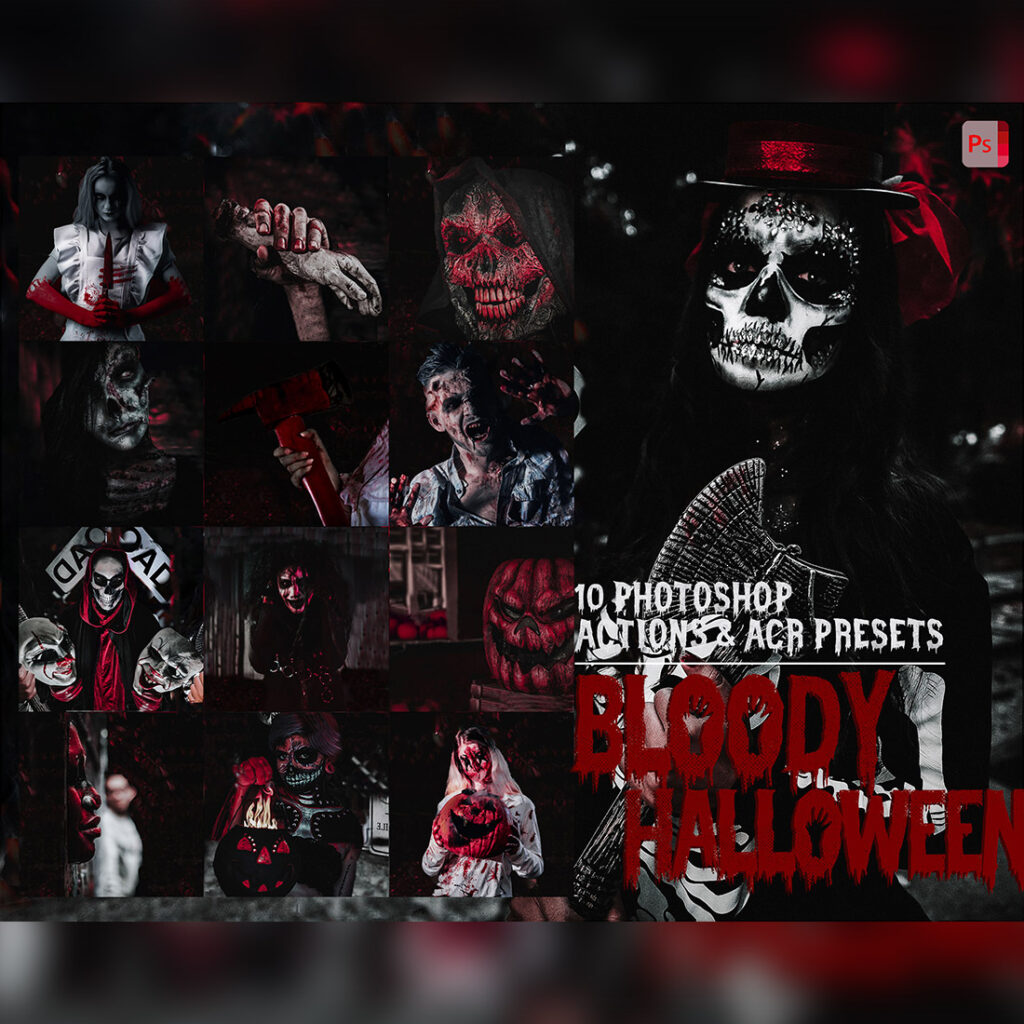 10 Photoshop Actions, Bloody Halloween Ps Action, Deep Moody ACR Preset ...