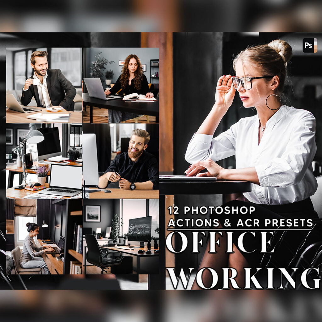 12 Photoshop Actions, Office Working Ps Action, Business ACR Preset ...