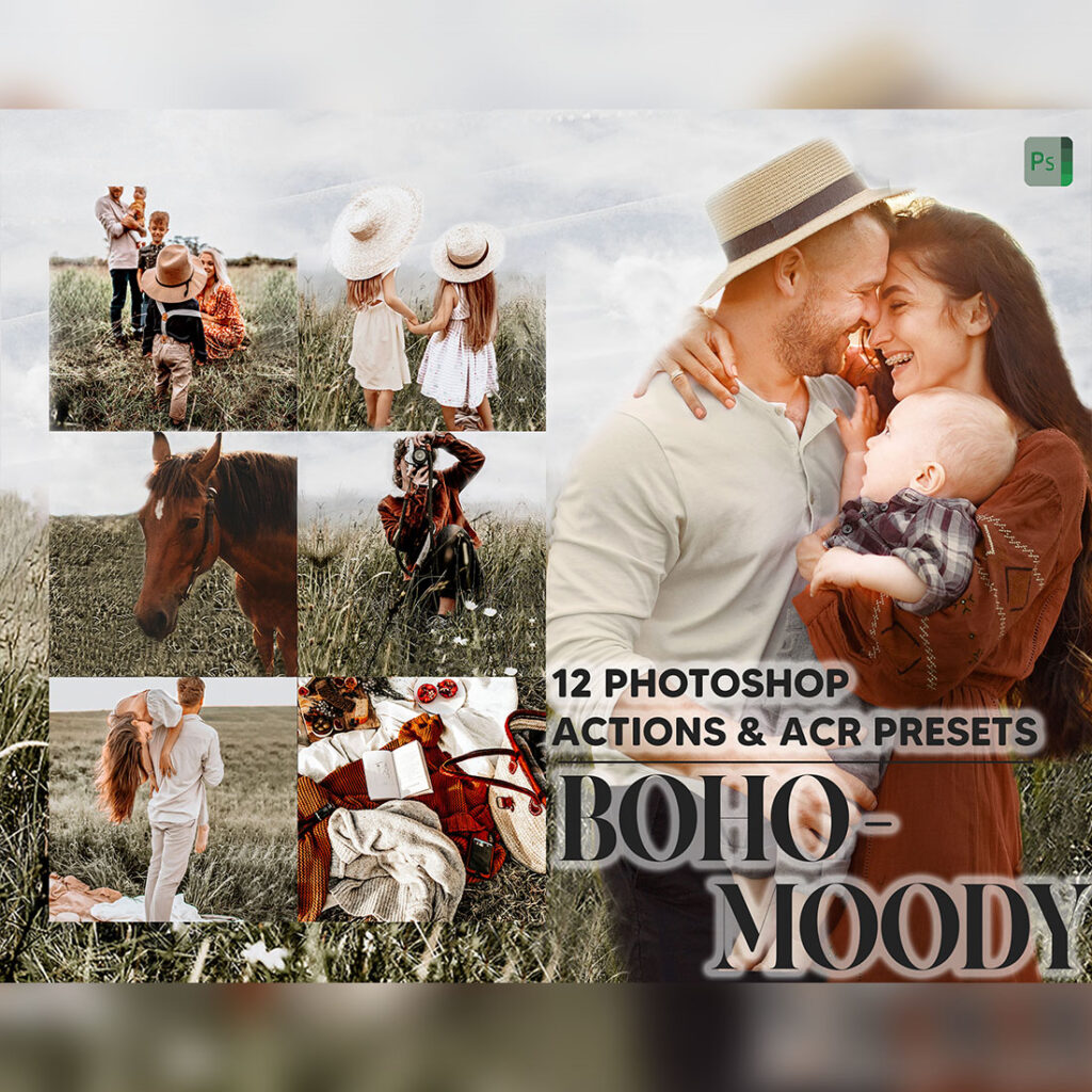 12 Photoshop Actions, Boho-Moody Ps Action, Rustic ACR Preset, Bohemian ...