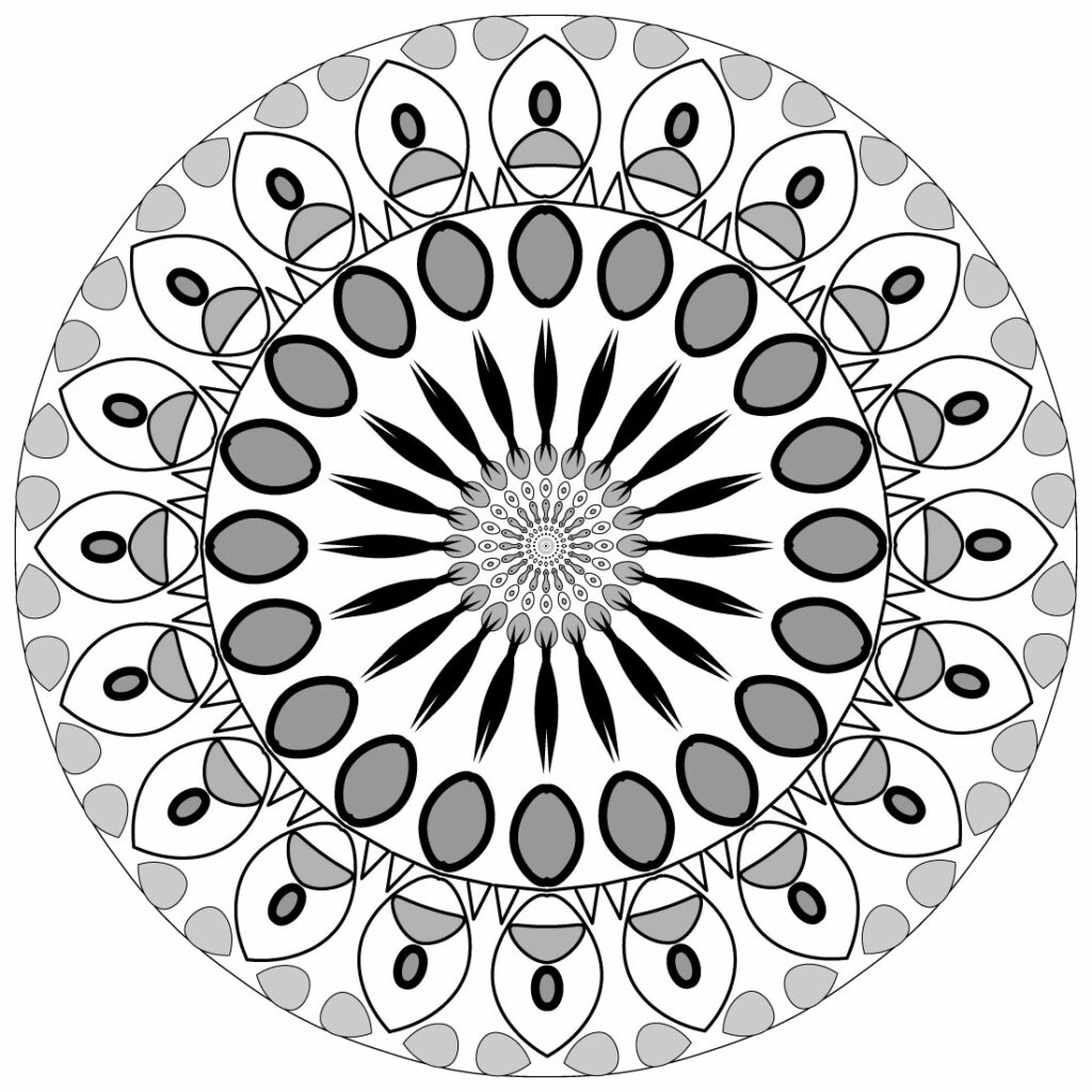 Mandala art with black and gray Petals - MasterBundles