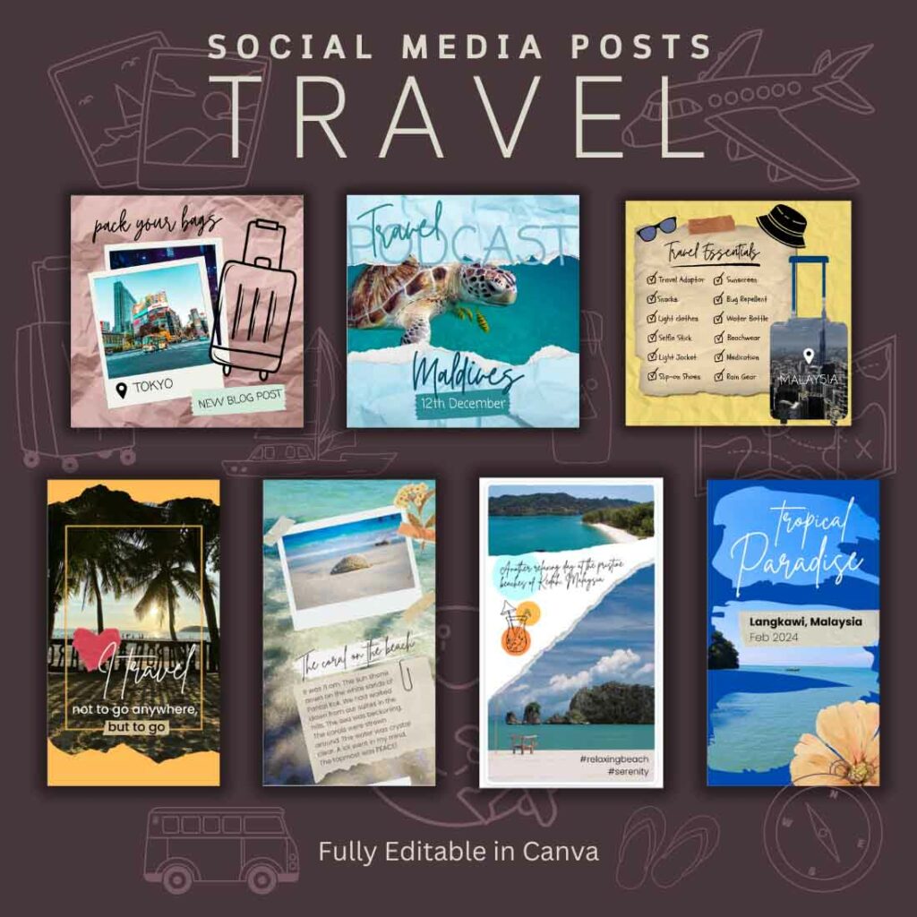 Travel Instagram Story Template Canva Design Vintage Scrapbook Theme ...