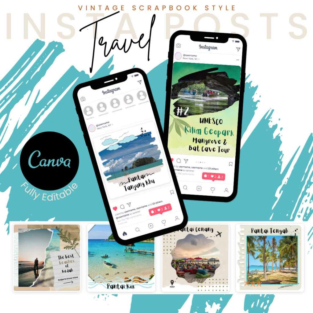 Travel Instagram Story Template Canva Design Vintage Scrapbook Theme ...