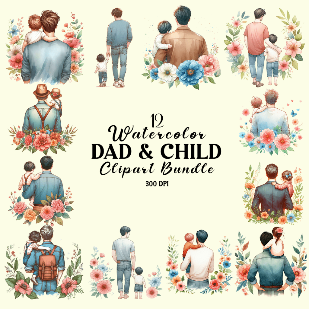 Watercolor Dad & Child Clipart Bundle - MasterBundles
