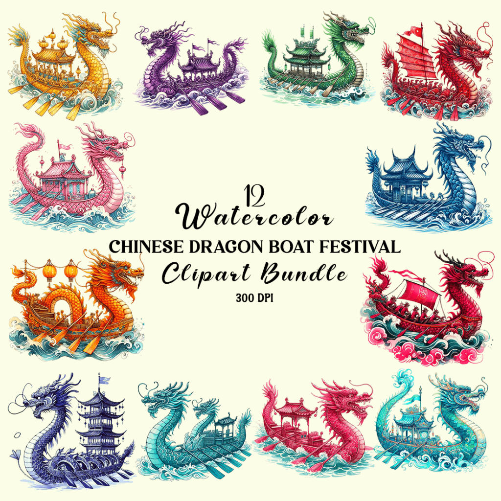 Watercolor Chinese Dragon Boat Festival Clipart Bundle - MasterBundles