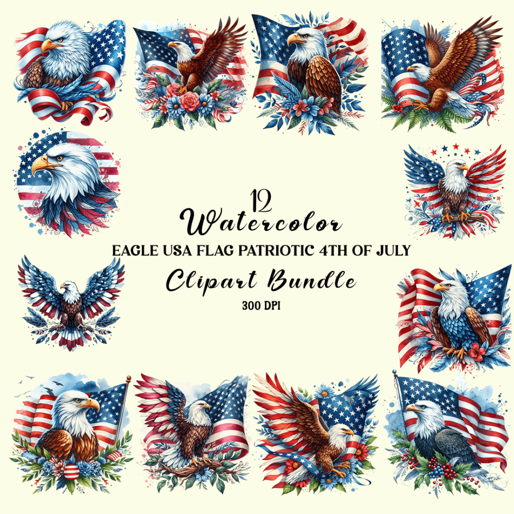 Watercolor 4th of July USA Patriotic Eagle Flag Sublimation Clipart ...
