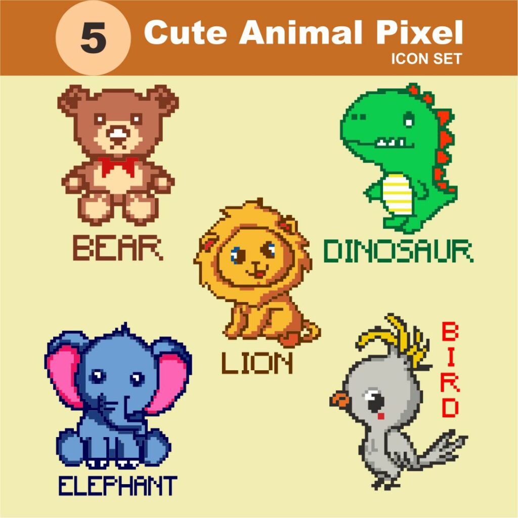 5 cute animal pixel - only $ 10 - MasterBundles