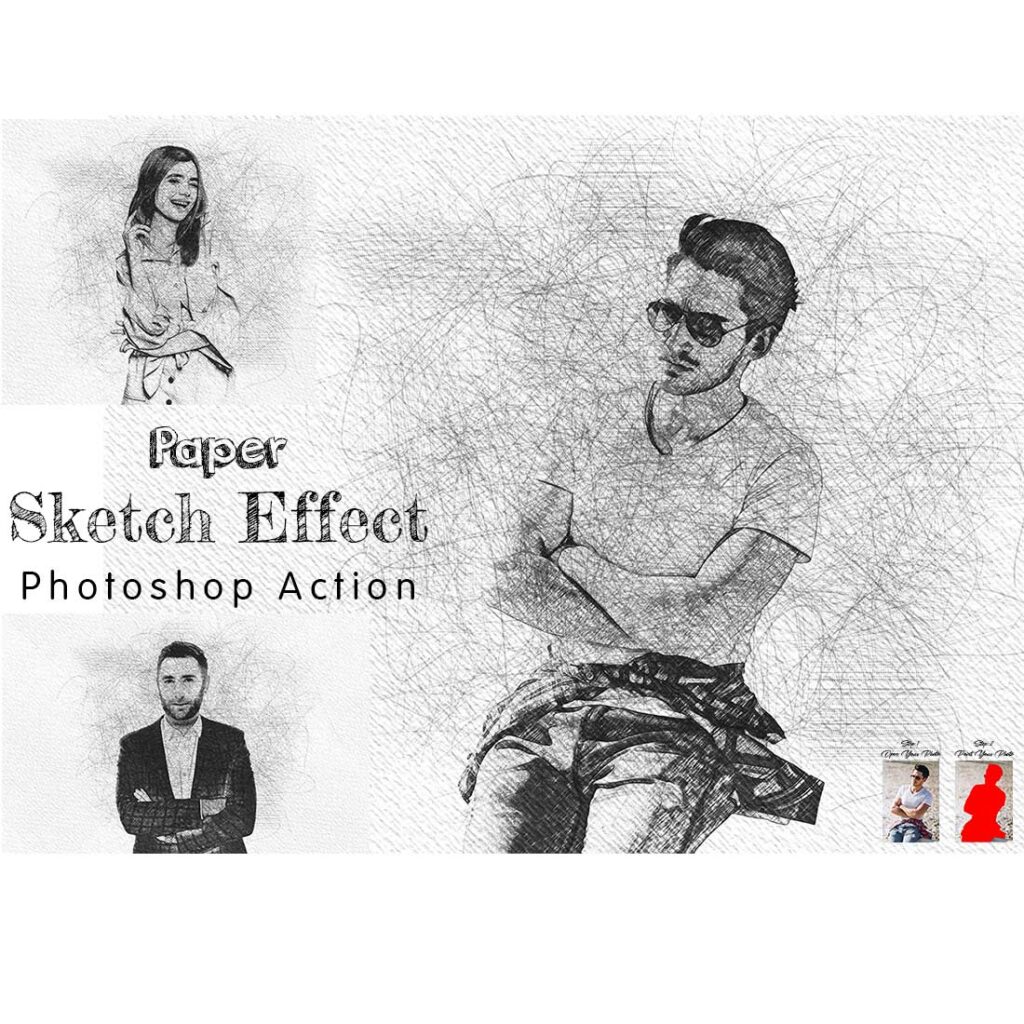Paper Sketch Effect Photoshop Action - MasterBundles