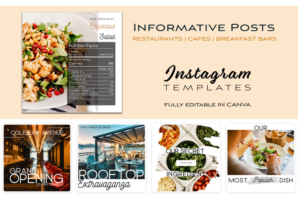 Instagram Posts for Restaurants and Food Business Canva Templates ...