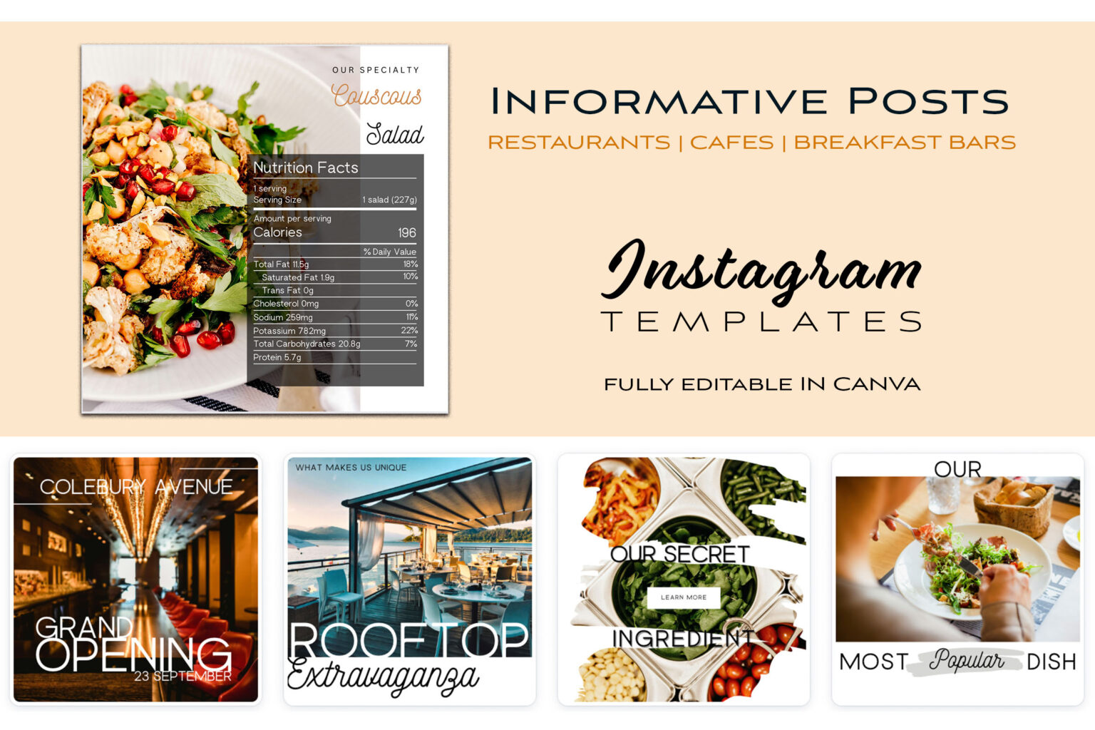 Instagram Posts for Restaurants and Food Business Canva Templates ...