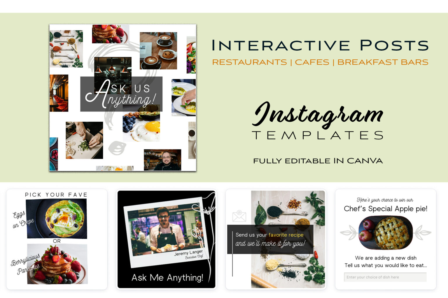 Instagram Posts for Restaurants and Food Business Canva Templates ...