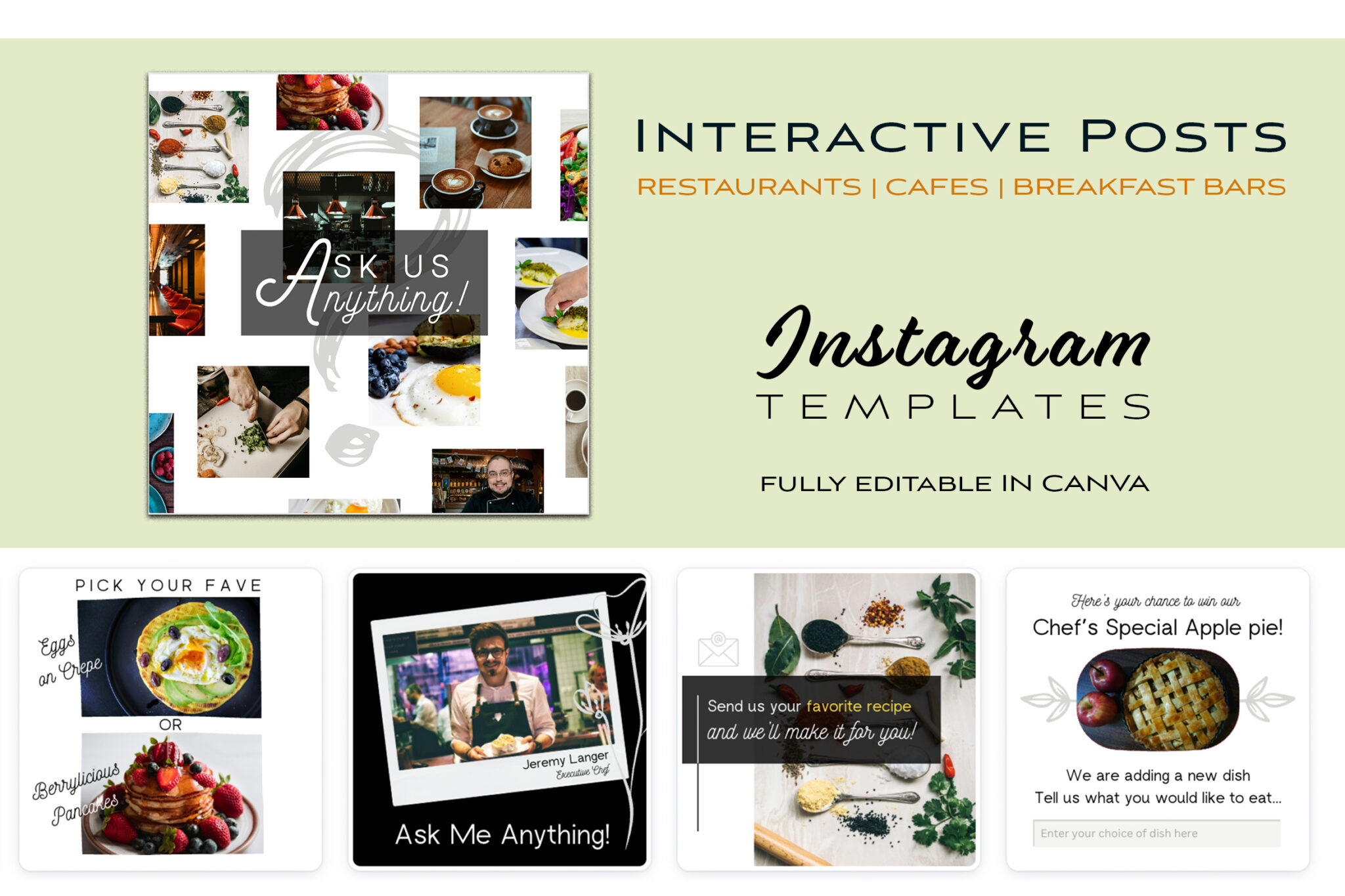 Instagram Posts for Restaurants and Food Business Canva Templates ...