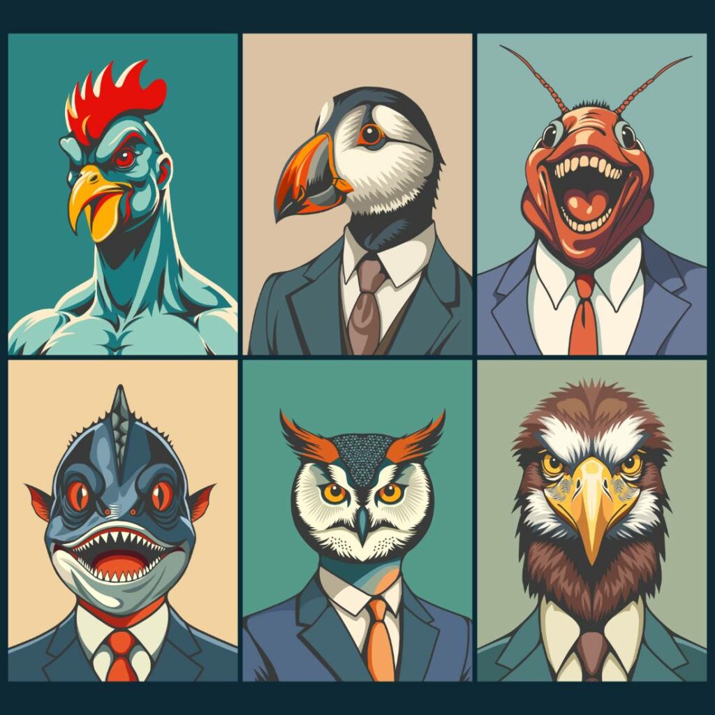 6 vector illustrations of stylish and fashionable animals - MasterBundles