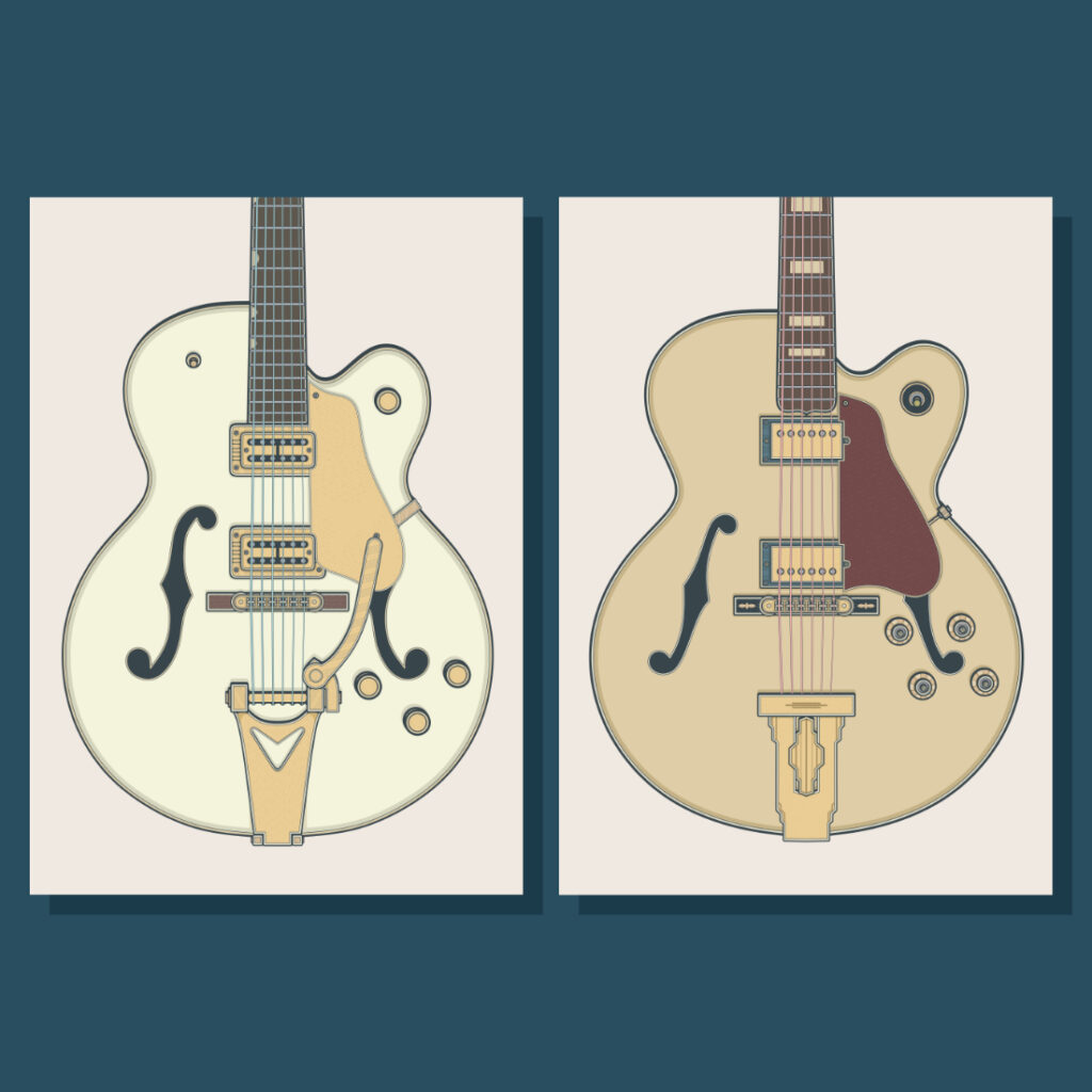 10 Vector Illustrations of Hollow Body Guitars - MasterBundles