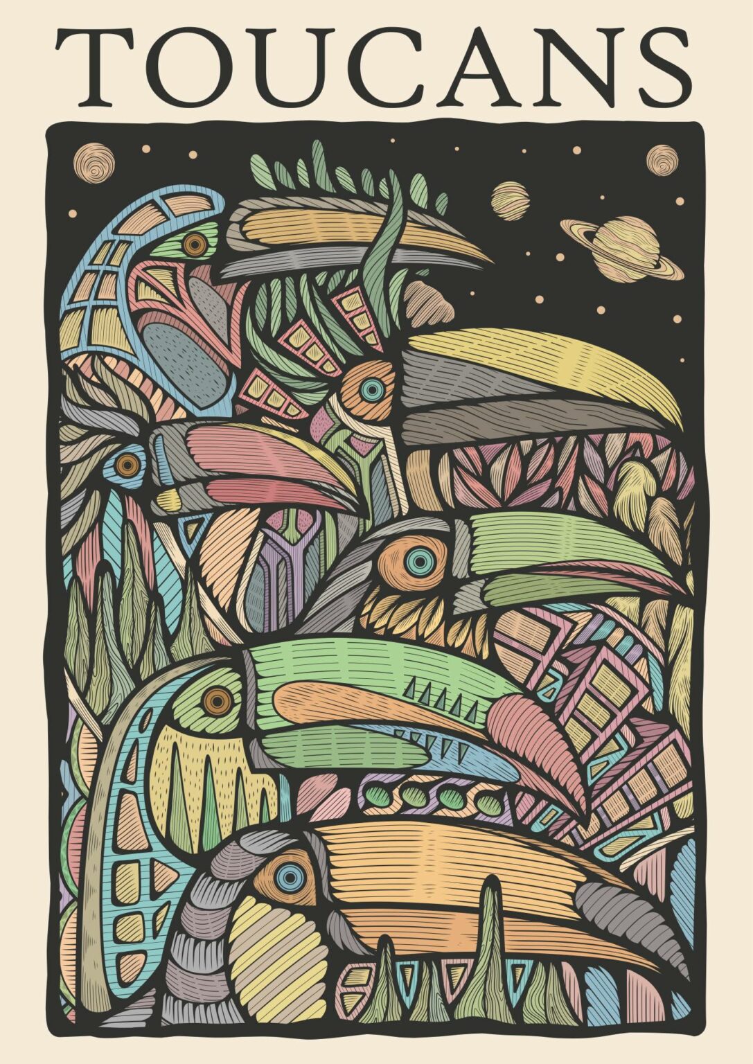 3 Vector Illustrations of Birds, Toucans, Hornbills, Puffins and ...