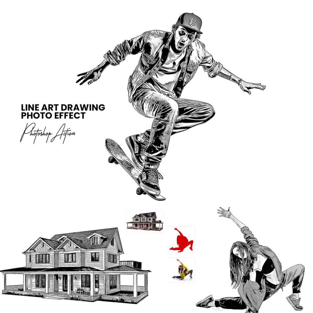 Line Art Drawing Photoshop Action - MasterBundles