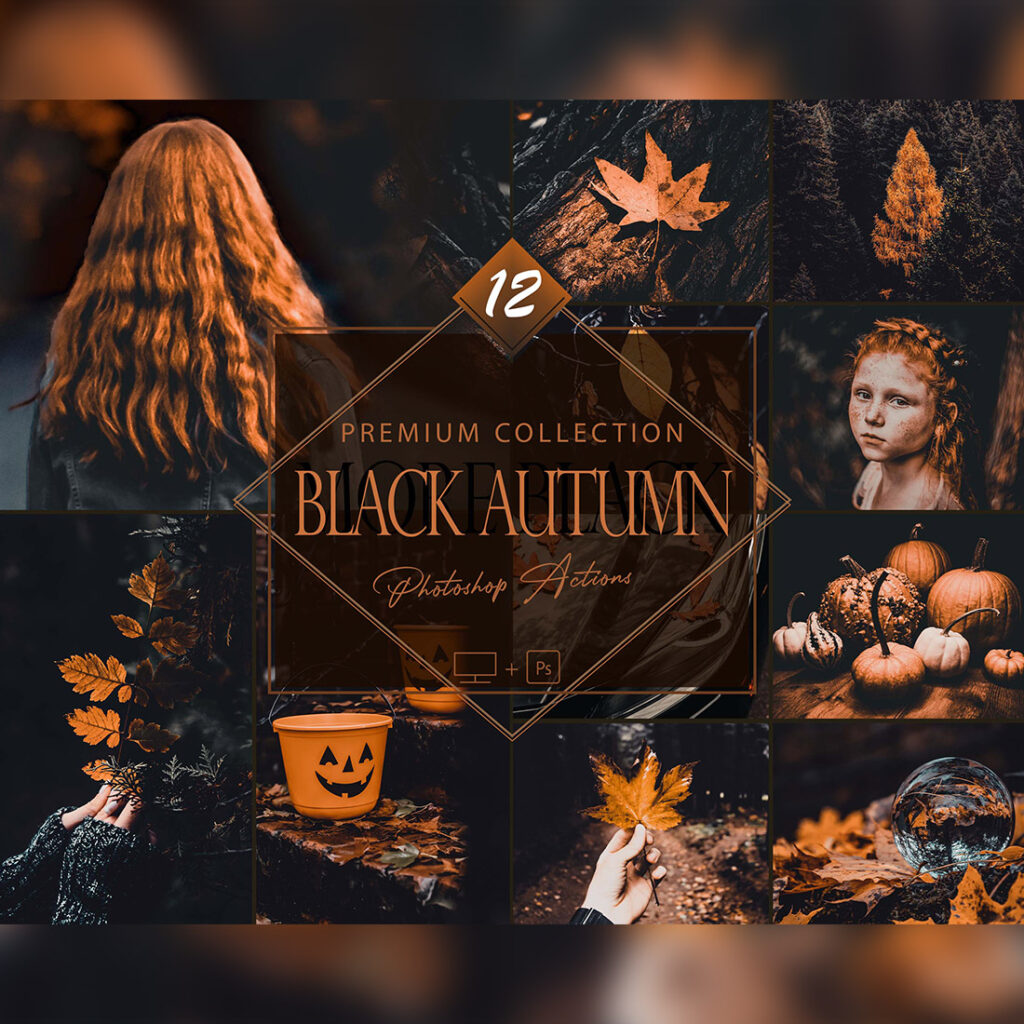 12 Black Autumn Photoshop Actions, Moody Fall ACR Preset, Orange Ps ...