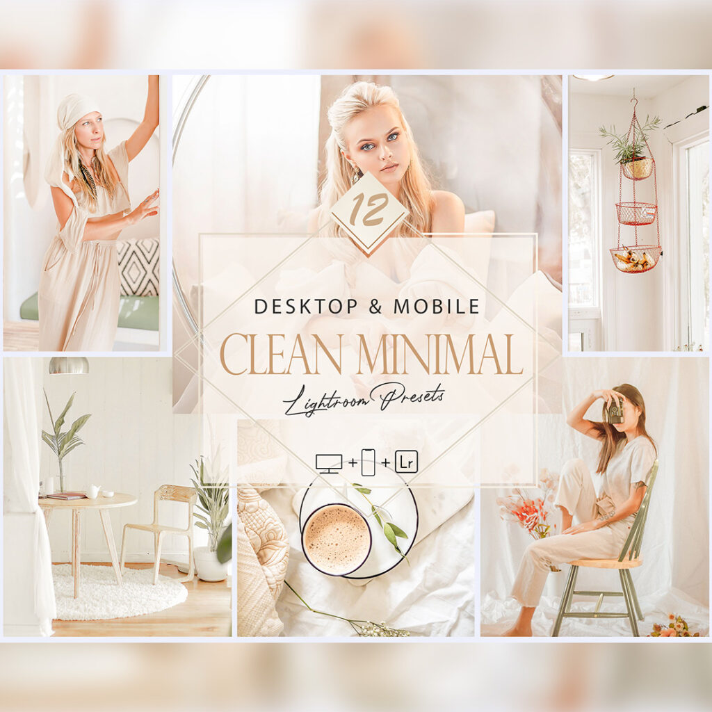 12 Clean Minimal Lightroom Presets, Vanilla Preset, Bright Desktop LR Filter, DNG Portrait ...