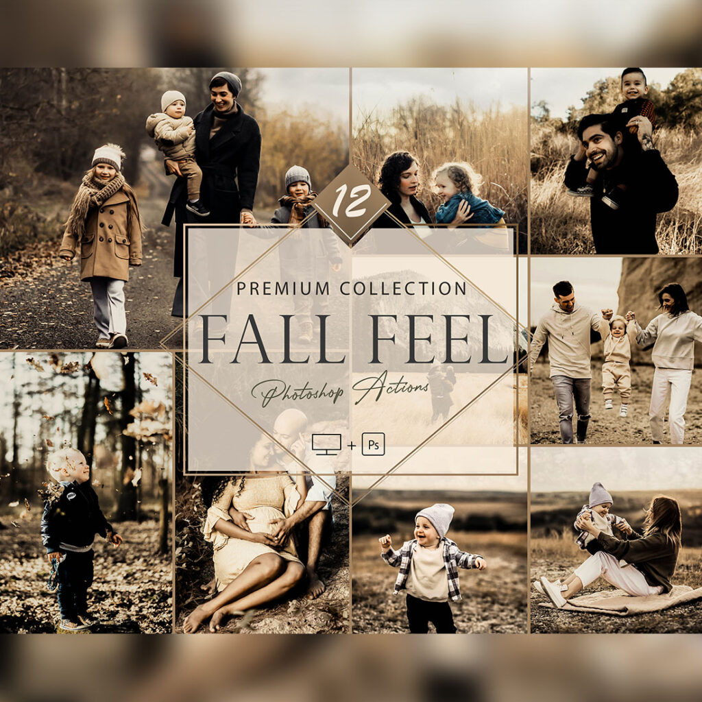 12 Fall Feel Photoshop Actions, Moody Autumn ACR Preset, Family Ps ...