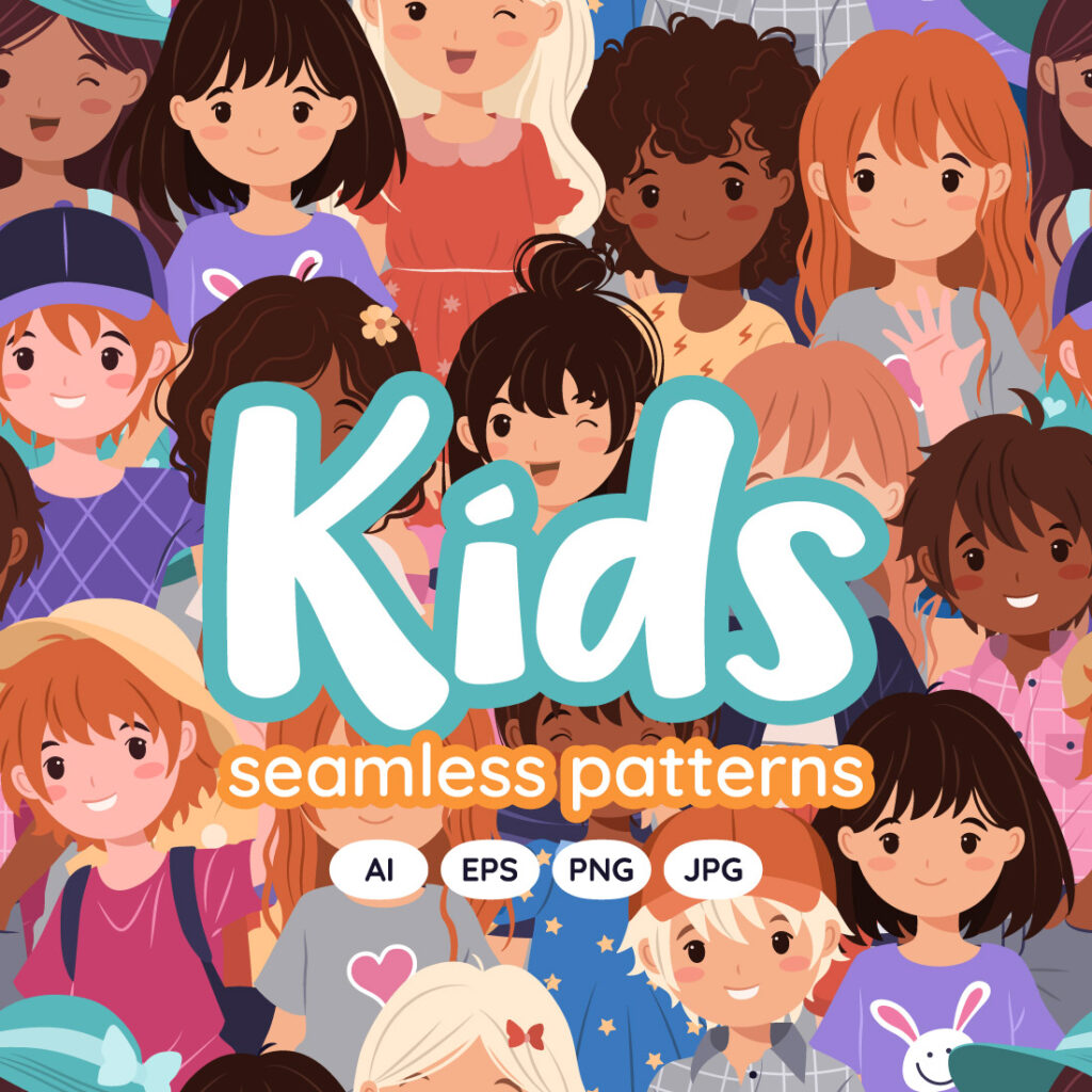 Set of 2 Seamless Patterns with Kids - MasterBundles