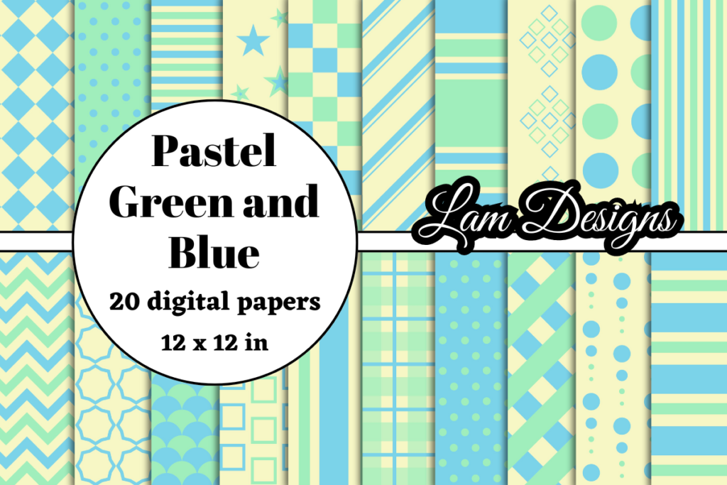 pastel green and blue digital papers - MasterBundles
