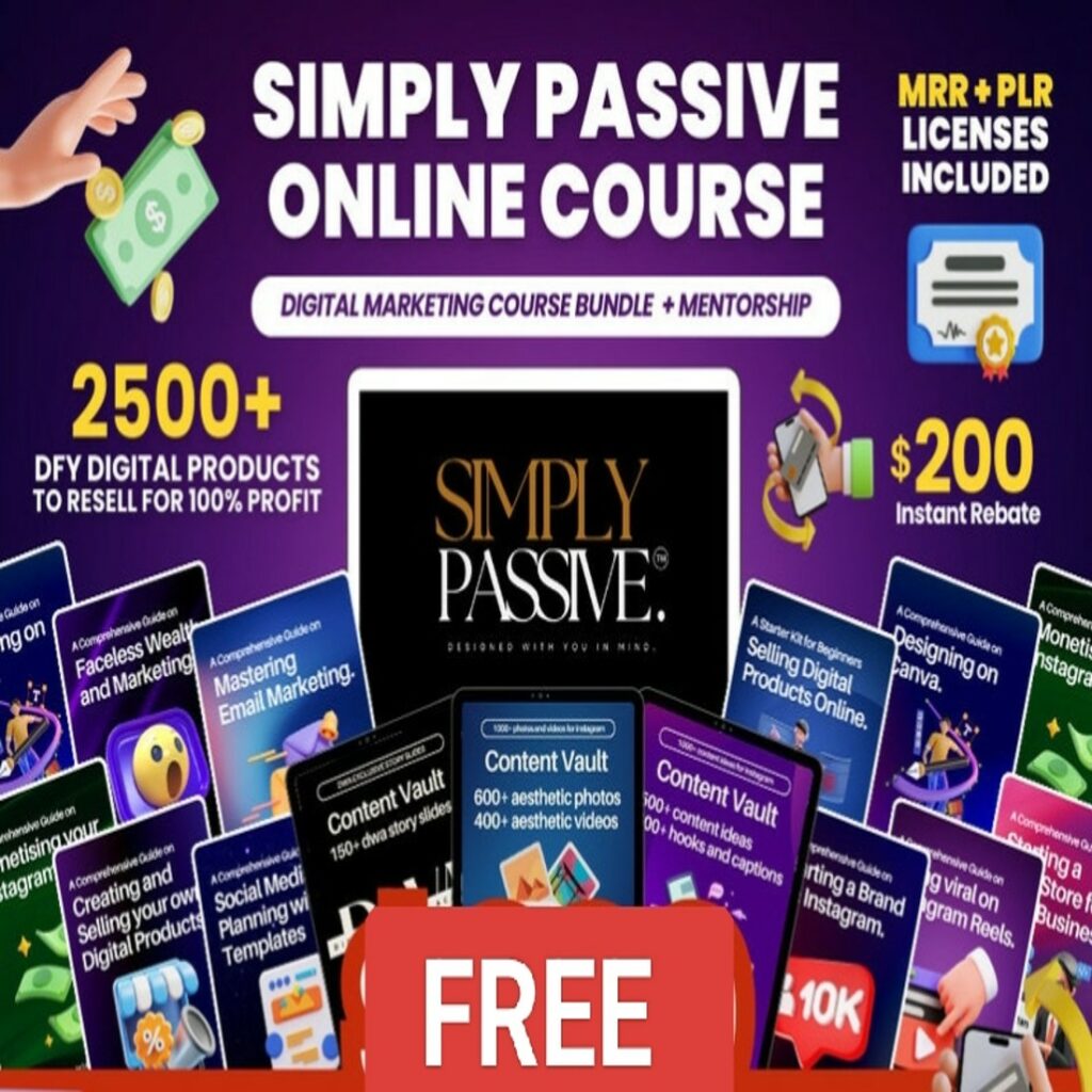 Digital Marketing Course Simply Passive with Master Resell Rights Guides MRR & PLR - MasterBundles