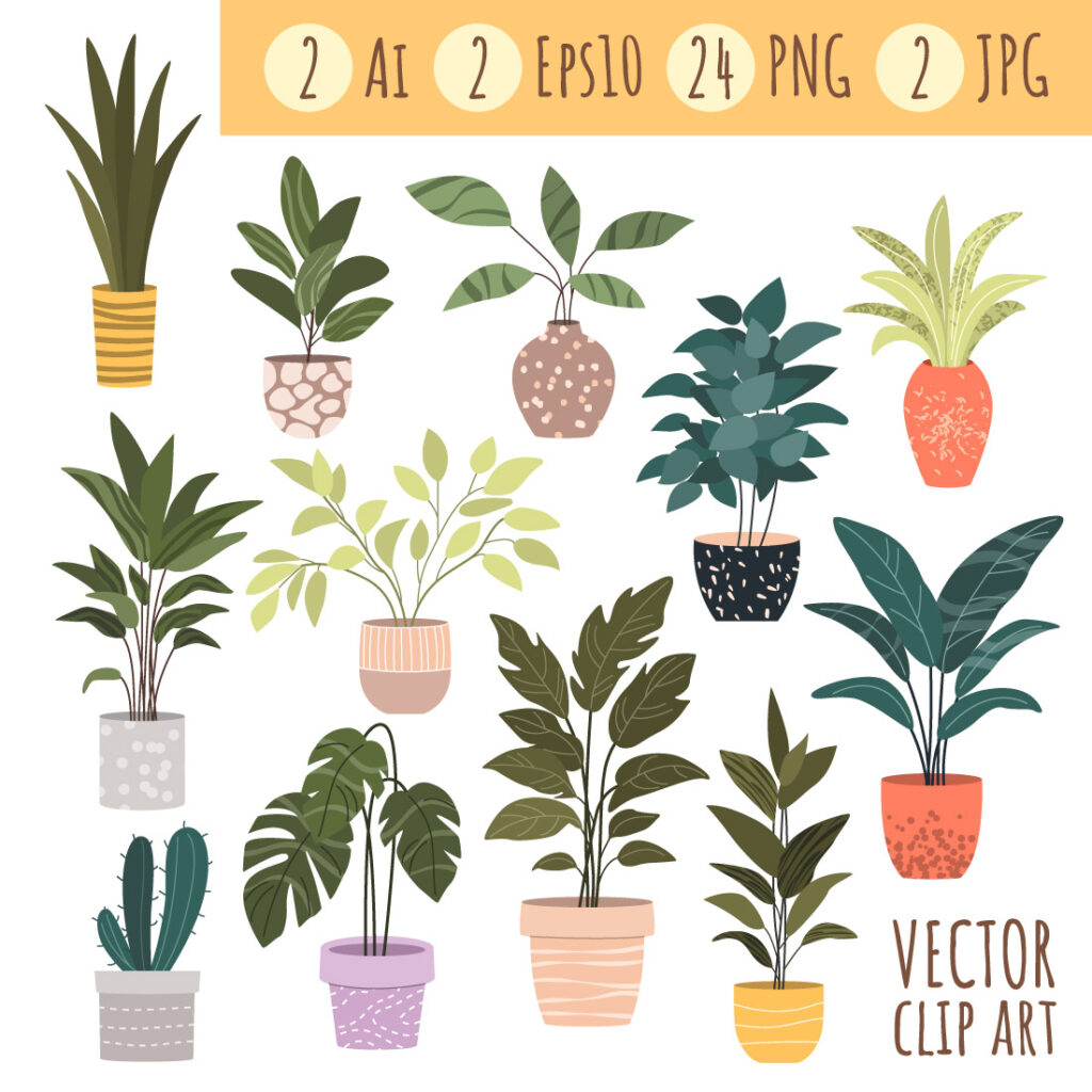 Vector Houseplants Set - 24 Illustrated Indoor Plants in Pots