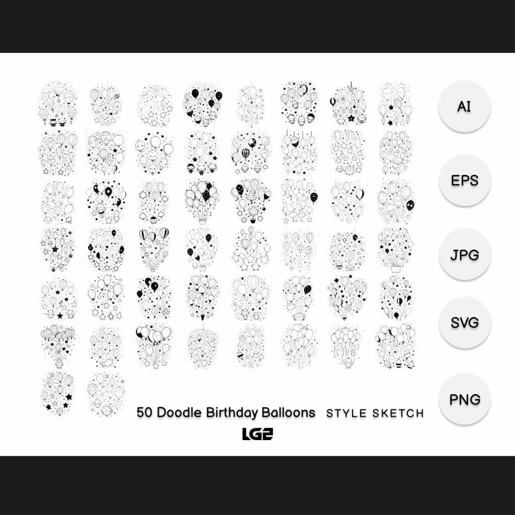 Doodle Birthday Balloons Element Icon - MasterBundles