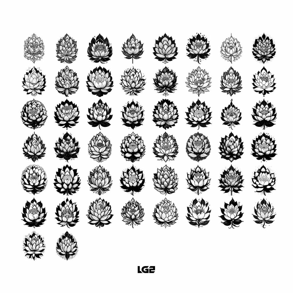 Lotus Flower Element Draw Black - MasterBundles