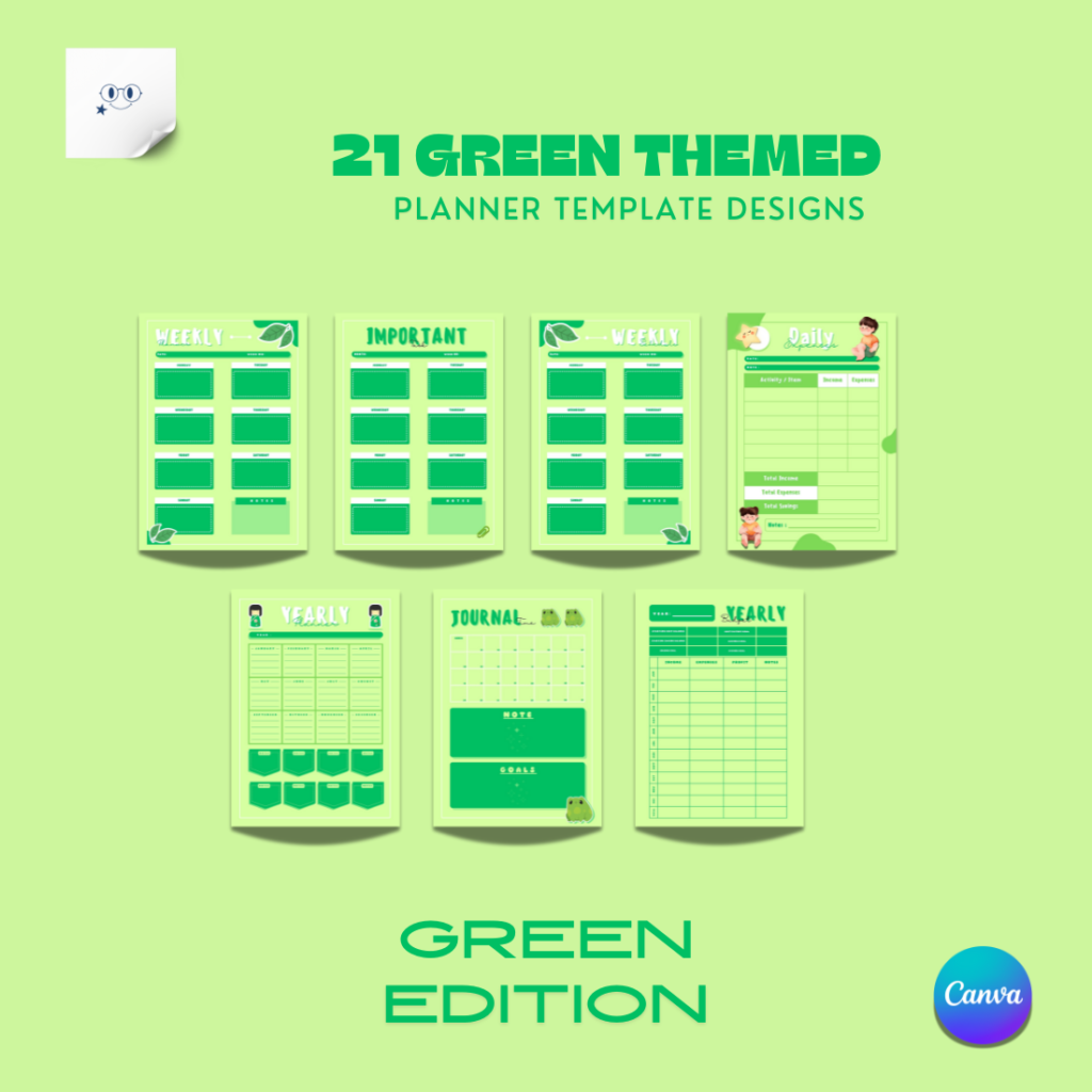 21 Cute Green Theme for Notebook and Planner