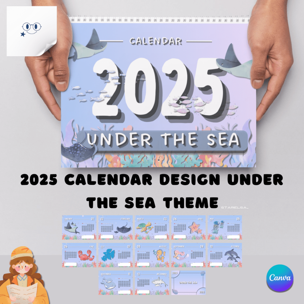 2025 Calendar Design with Under The Sea Theme with Cute Characters ...
