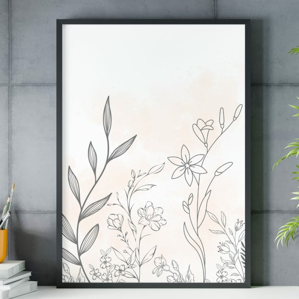 50 art print bundles, boho minimal wall art, floral beige wall decore ...