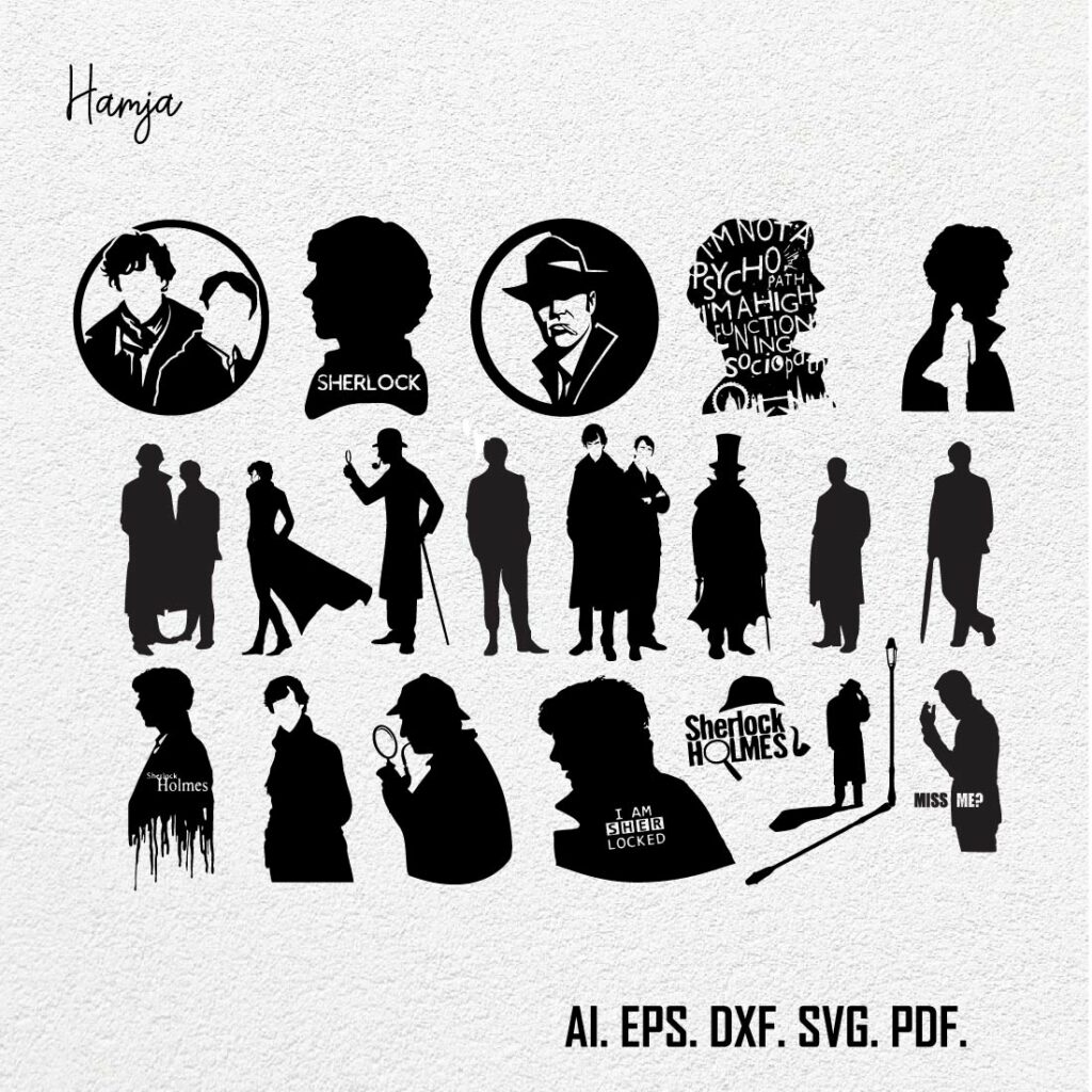 Sherlock Holmes black silhouette, Sherlock profile, smoking pipe ...