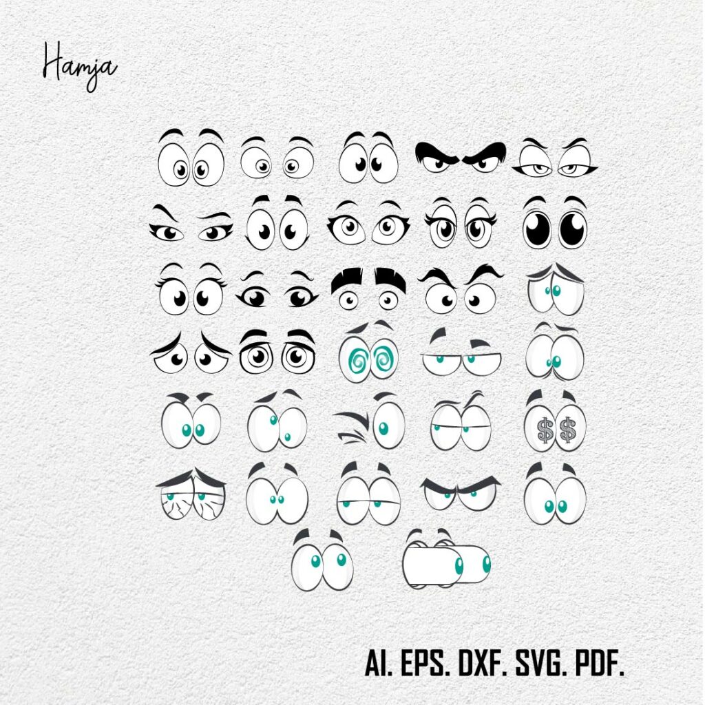 Cartoon Eyes SVG, Comic Book Eyes Svg Bundle, Googly Eyes, Out Line ...