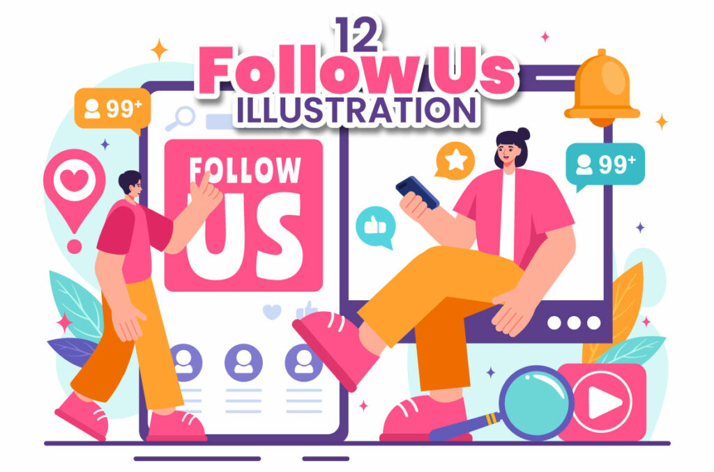 12 Follow Us and Like Illustration - MasterBundles