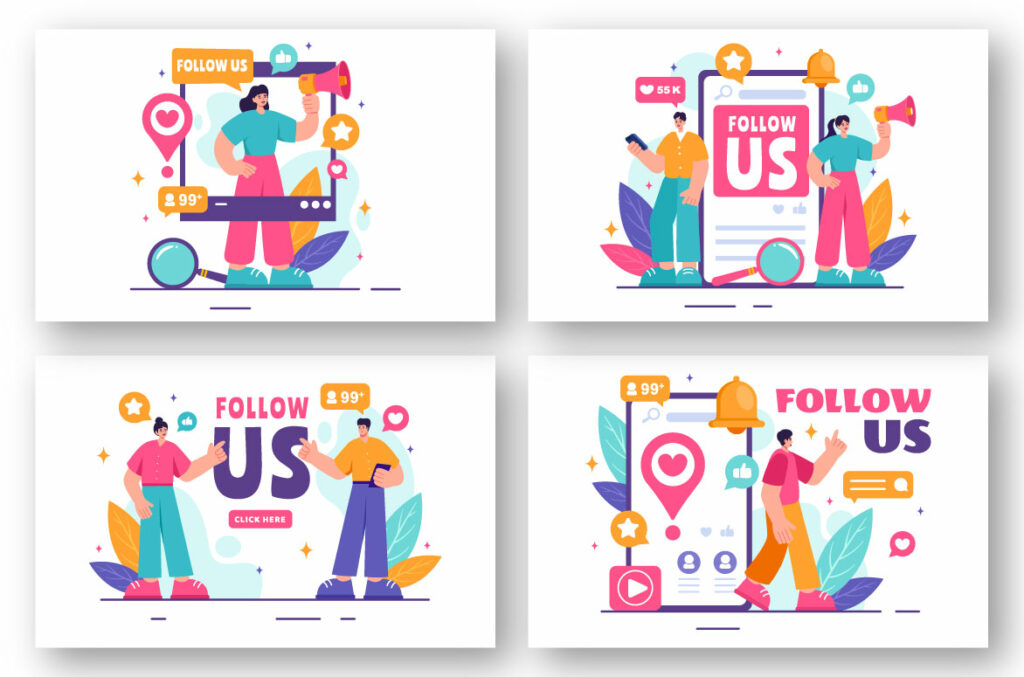 12 Follow Us and Like Illustration - MasterBundles