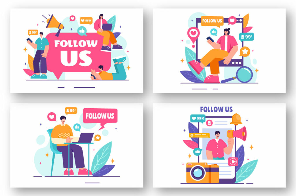 12 Follow Us and Like Illustration - MasterBundles